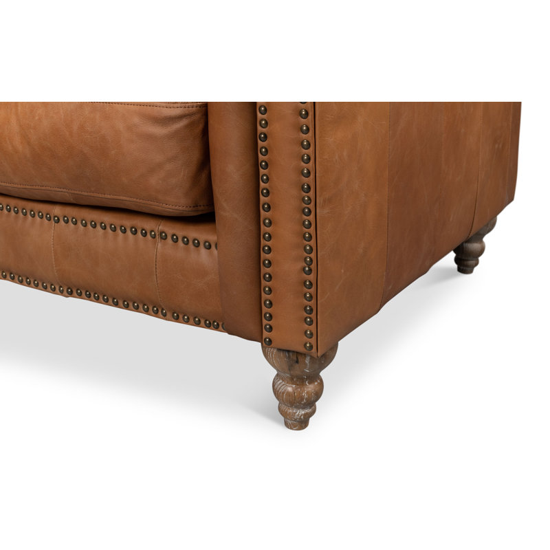 Sarreid Ltd Kingston 85" Genuine Leather Rolled Arm Chesterfield Sofa | Wayfair